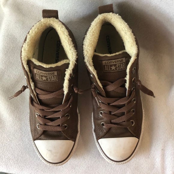 Converse | Shoes | Brown Leather Converse High Top With Fur Inside ...